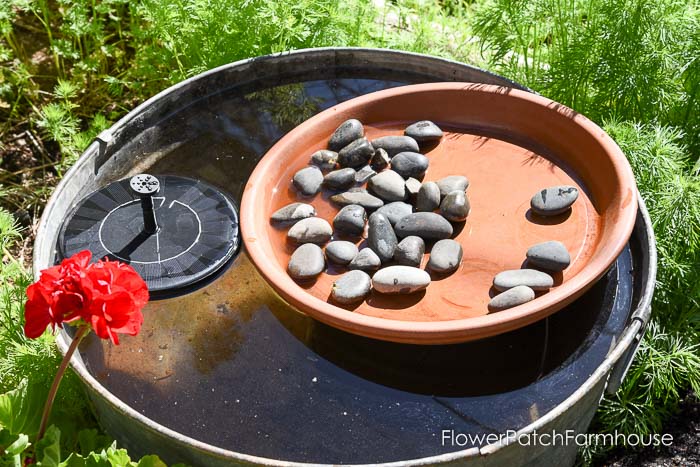 DIY Solar Fountain Hummingbird Bath - Flower Patch Farmhouse